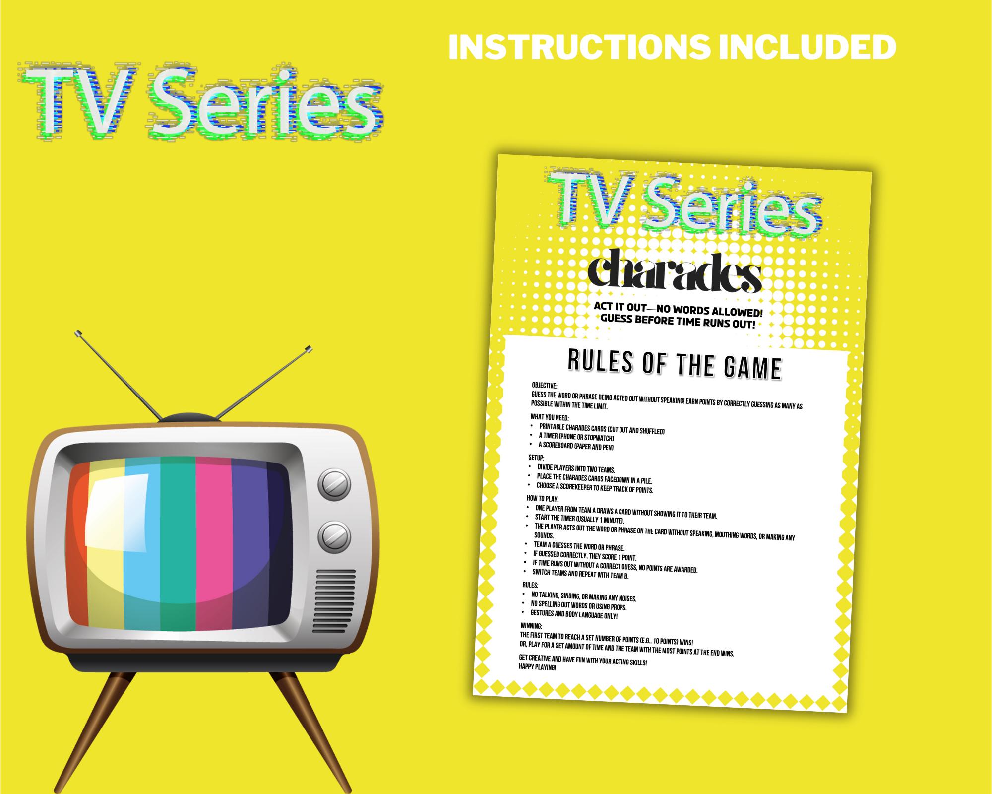 TV Series Charades Game Printable | Charades Party Game | TV Series ...
