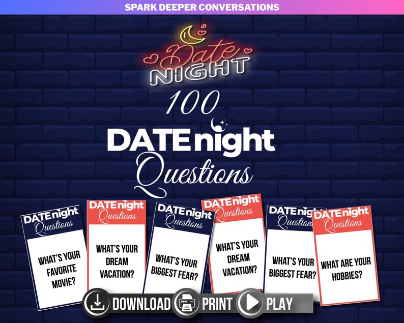 100 Date Night Questions Printable | Relationship Questions Game ...