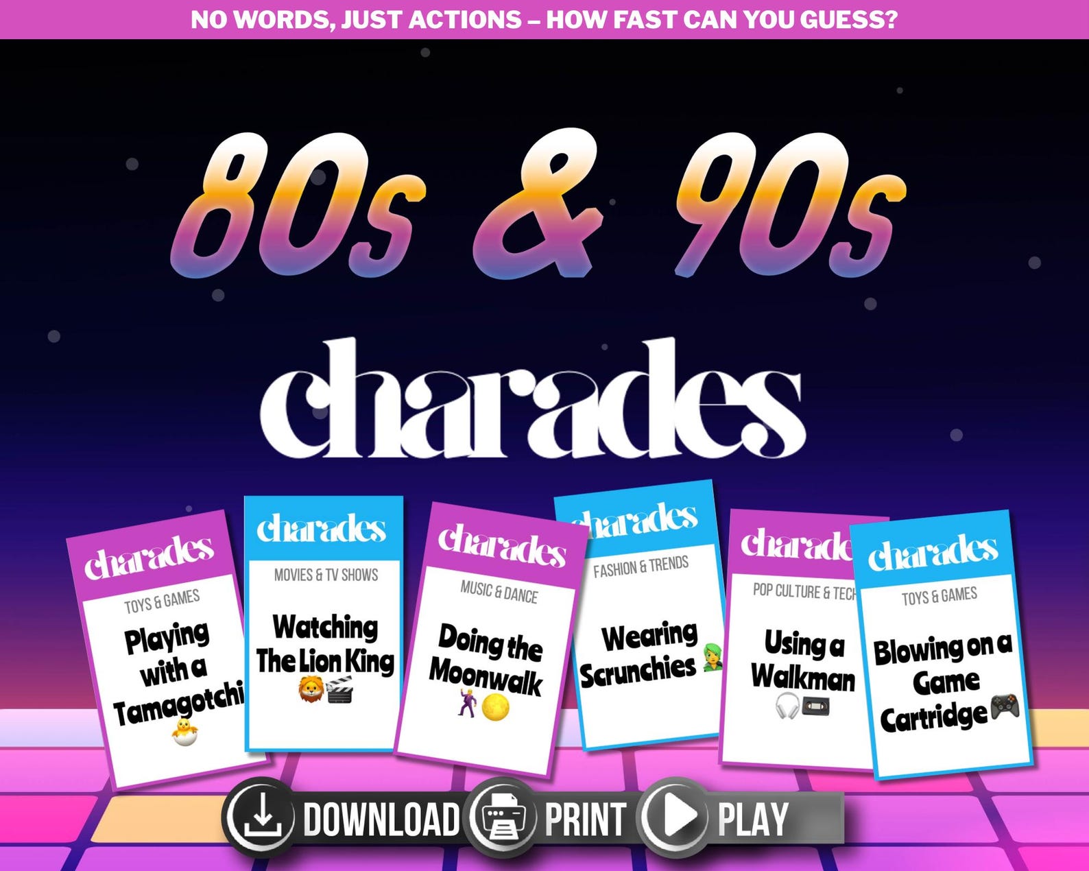 80s-90s Nostalgia Charades Game Printable | Charades Party Game | 80s ...