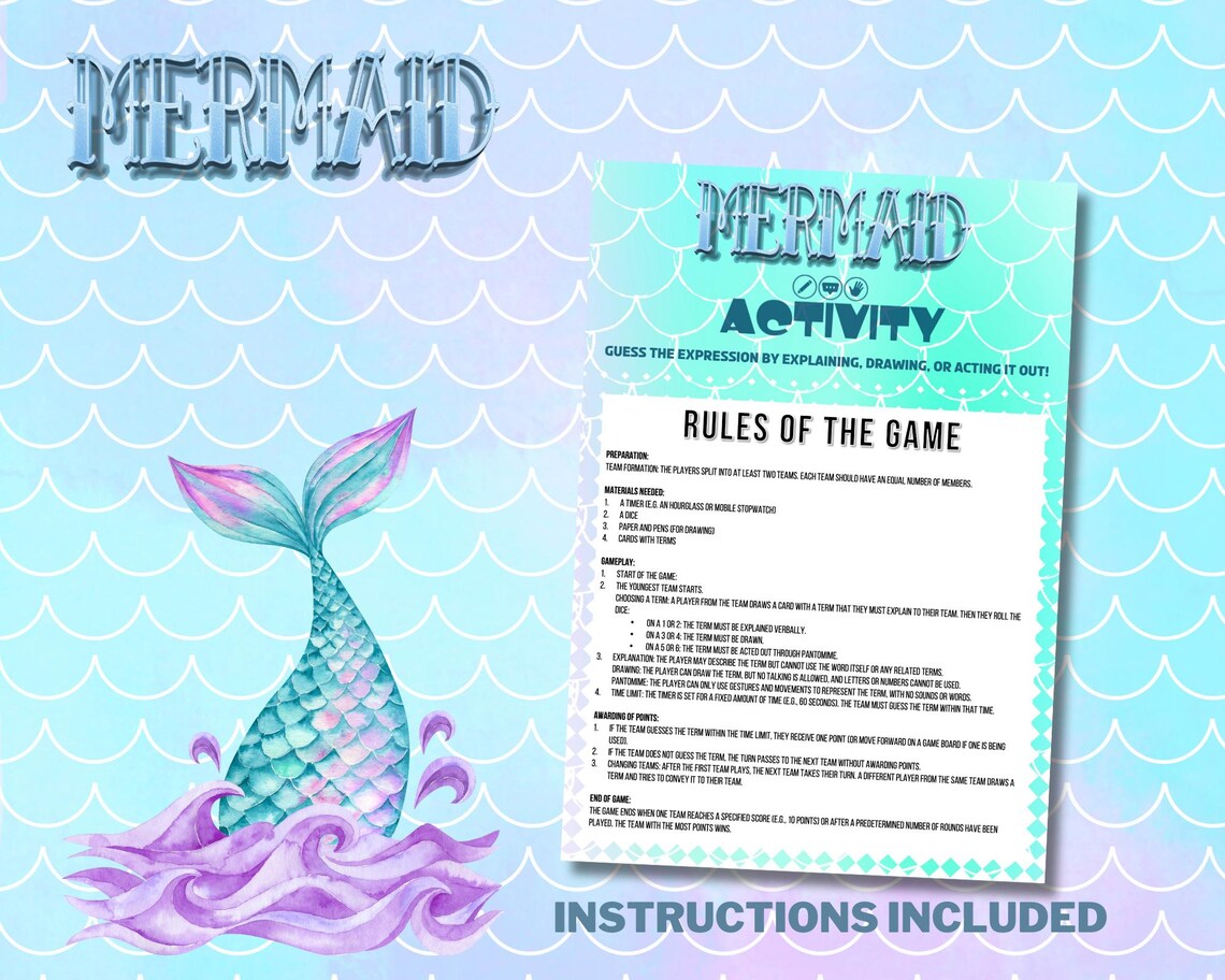 Mermaid Activity Game Printable | Activity Party Game | Mermaid Theme ...