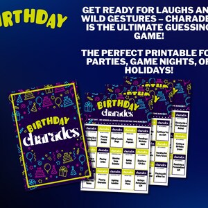 Birthday Charades Game Printable | Charades Party Game | Birthday Theme ...