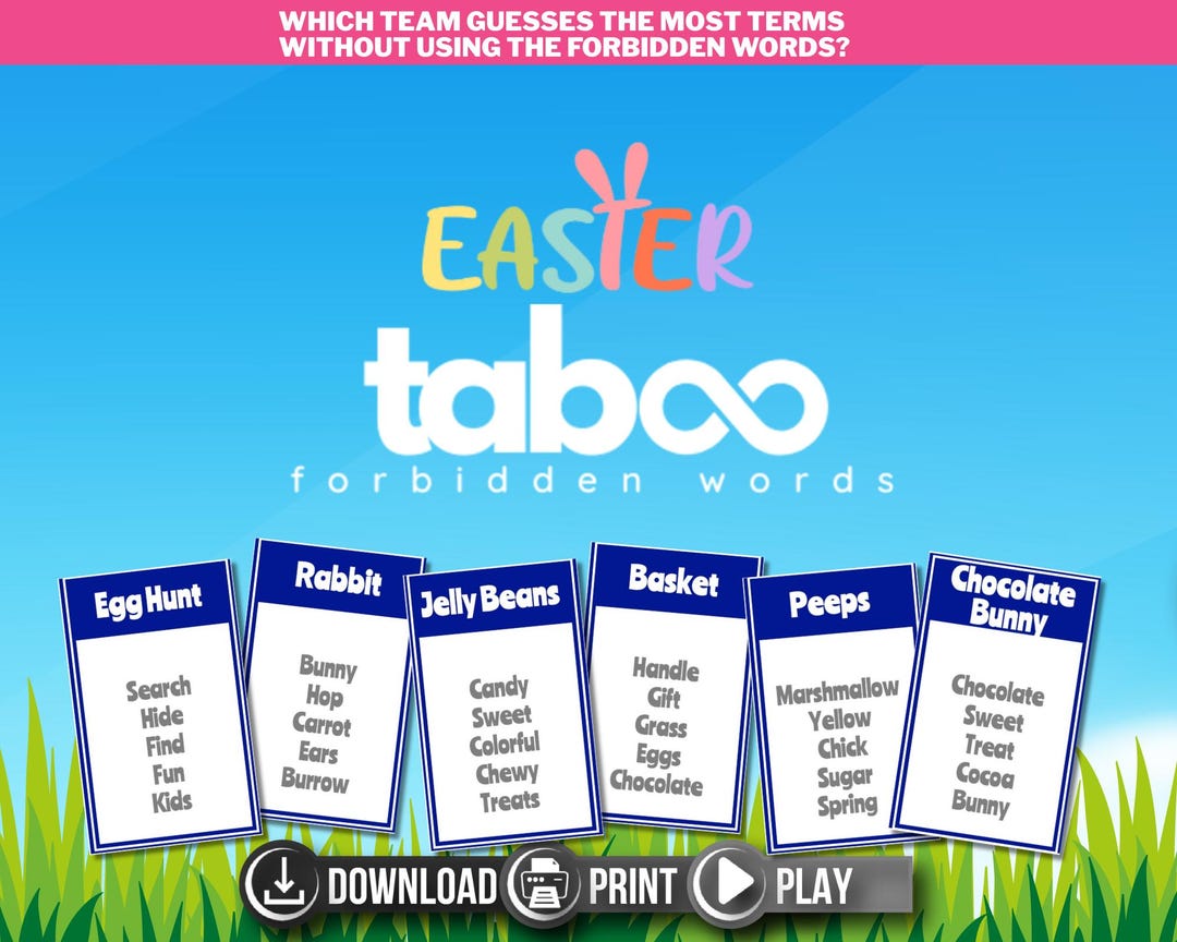Easter Taboo Game Printable | Taboo Party Game | Easter Theme Cards ...