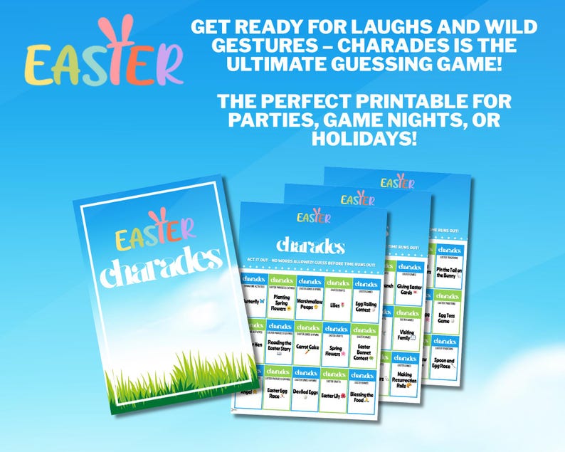 Easter Charades Game Printable | Charades Party Game | Easter Theme ...