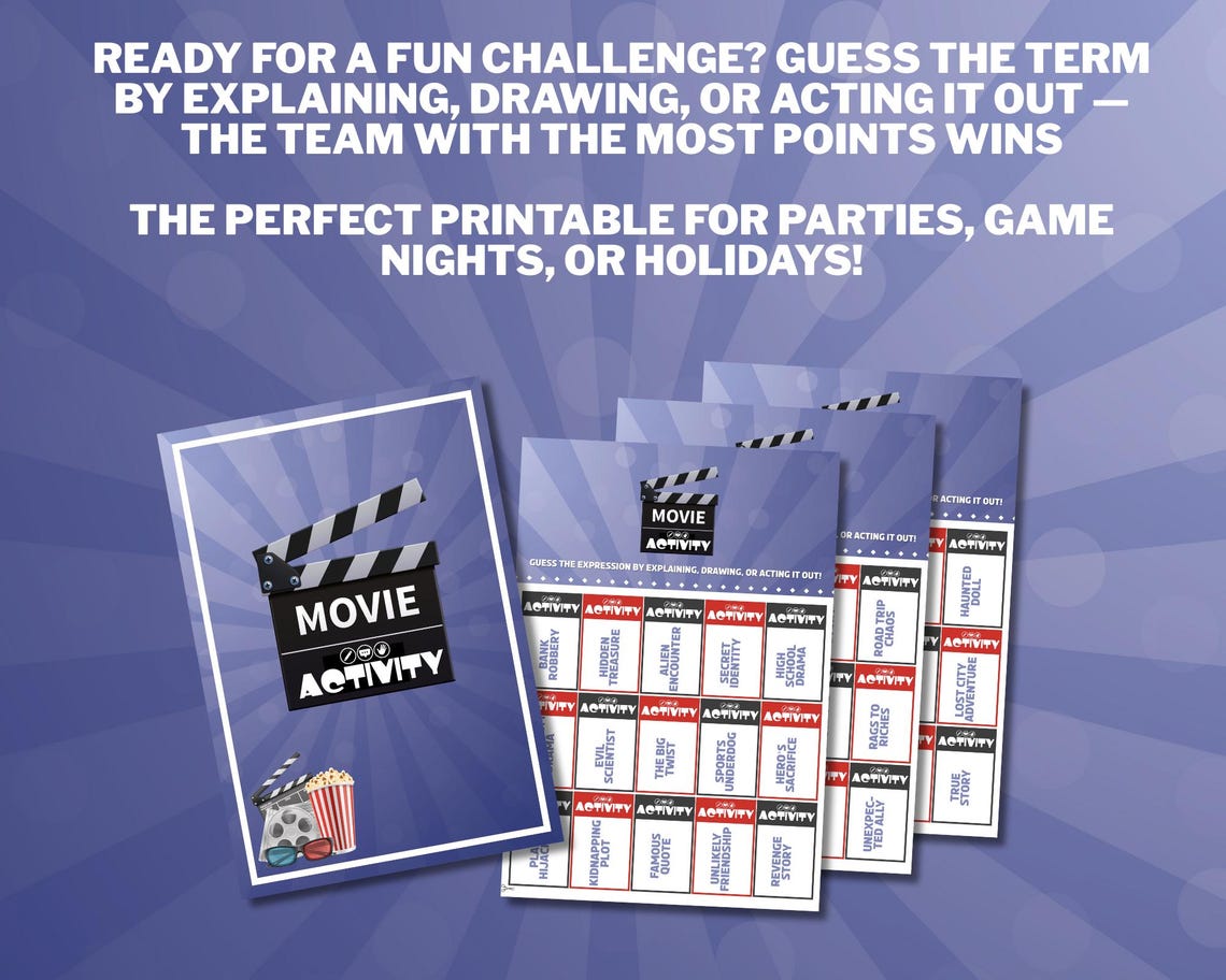 Movies Activity Game Printable | Activity Party Game | Movies Theme ...