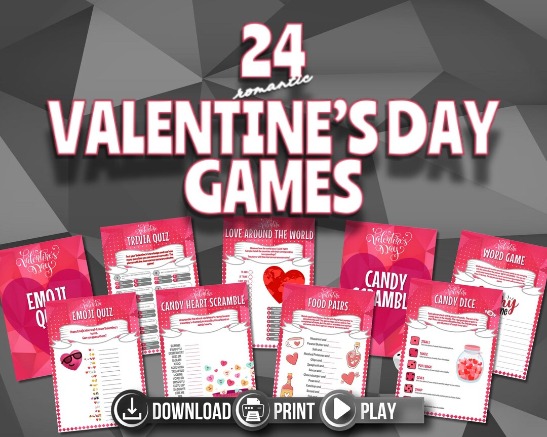 Valentine’s Day 24-game Bundle | Printable Party Games & Activities ...