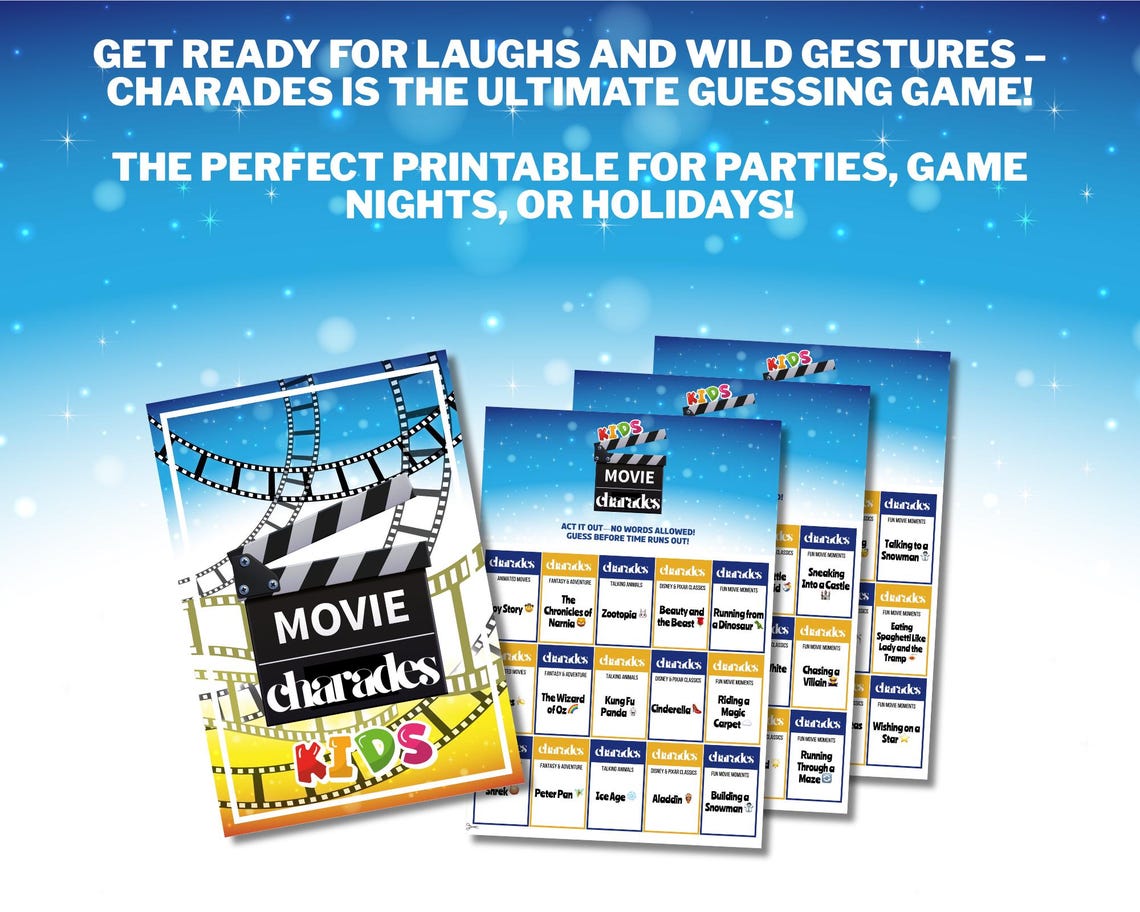 Kids Movies Charades Game Printable | Charades Party Game | Kids Movies ...