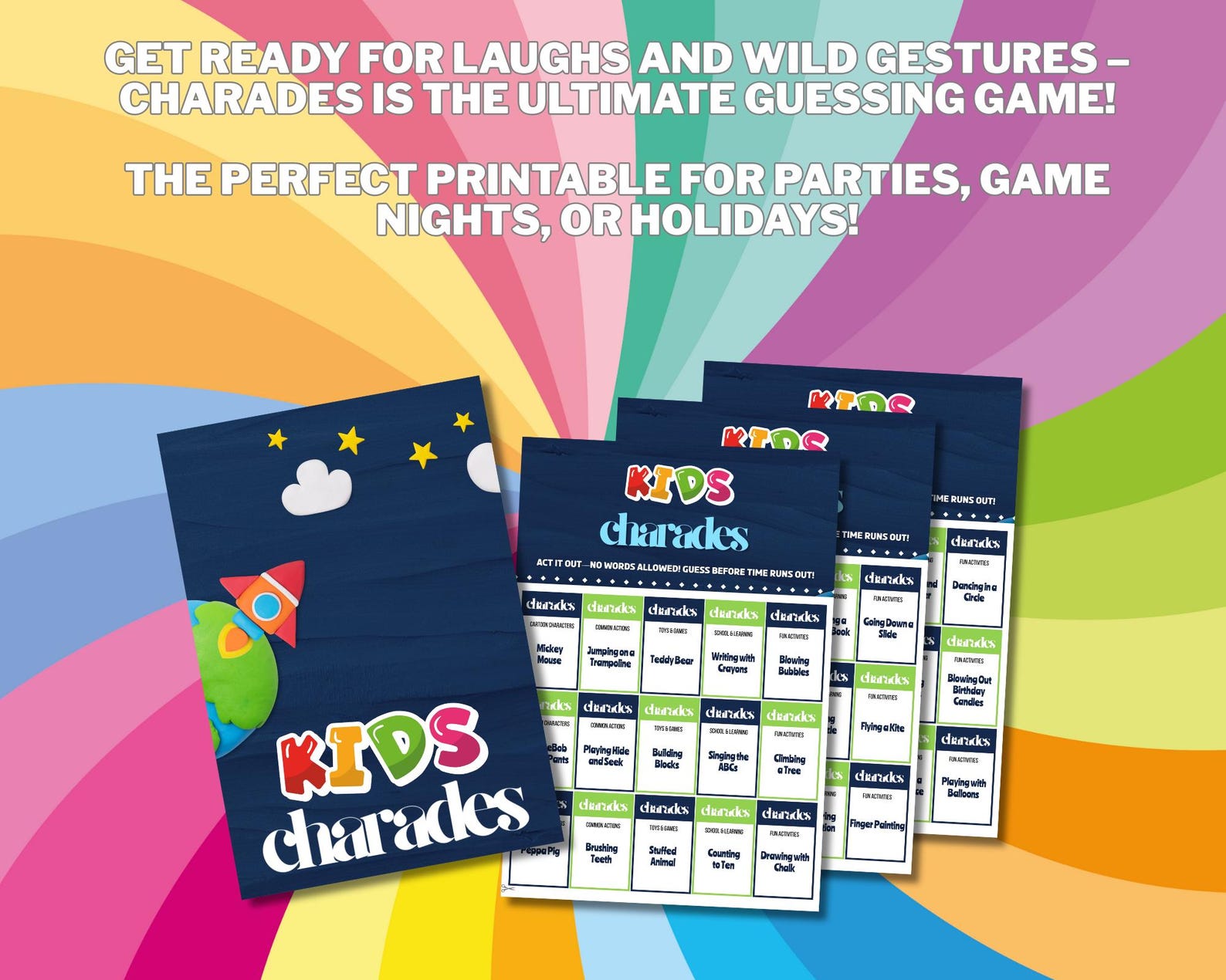 Kids Charades Game Printable | Charades Party Game | Kids Theme Cards ...