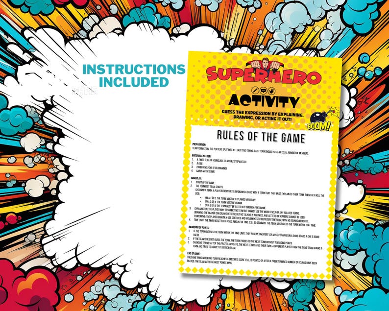 Superhero Activity Game Printable | Activity Party Game | Superhero ...