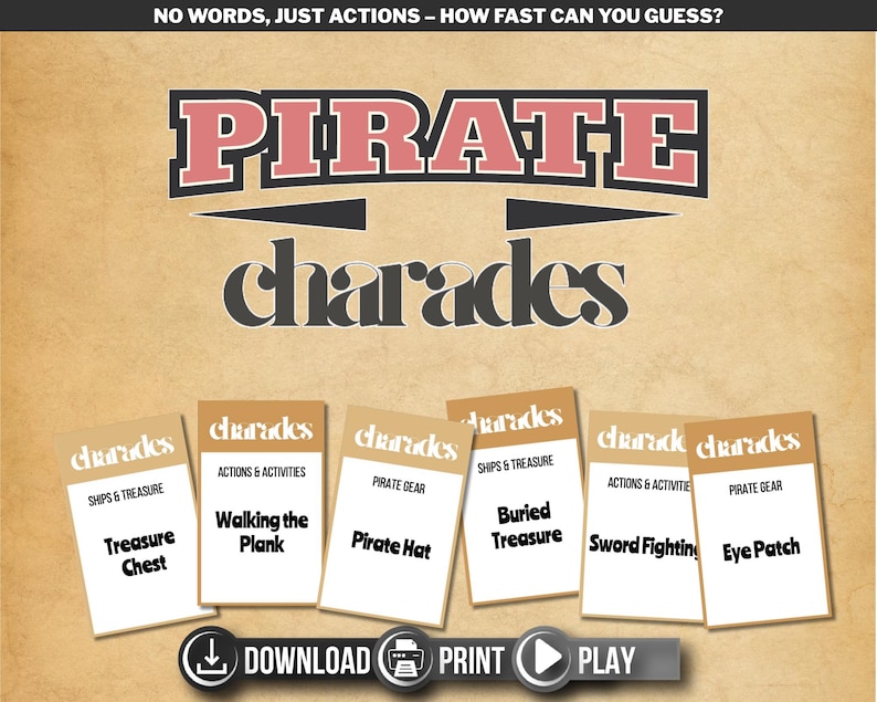 Pirates Charades Game Printable | Charades Party Game | Pirates Theme ...