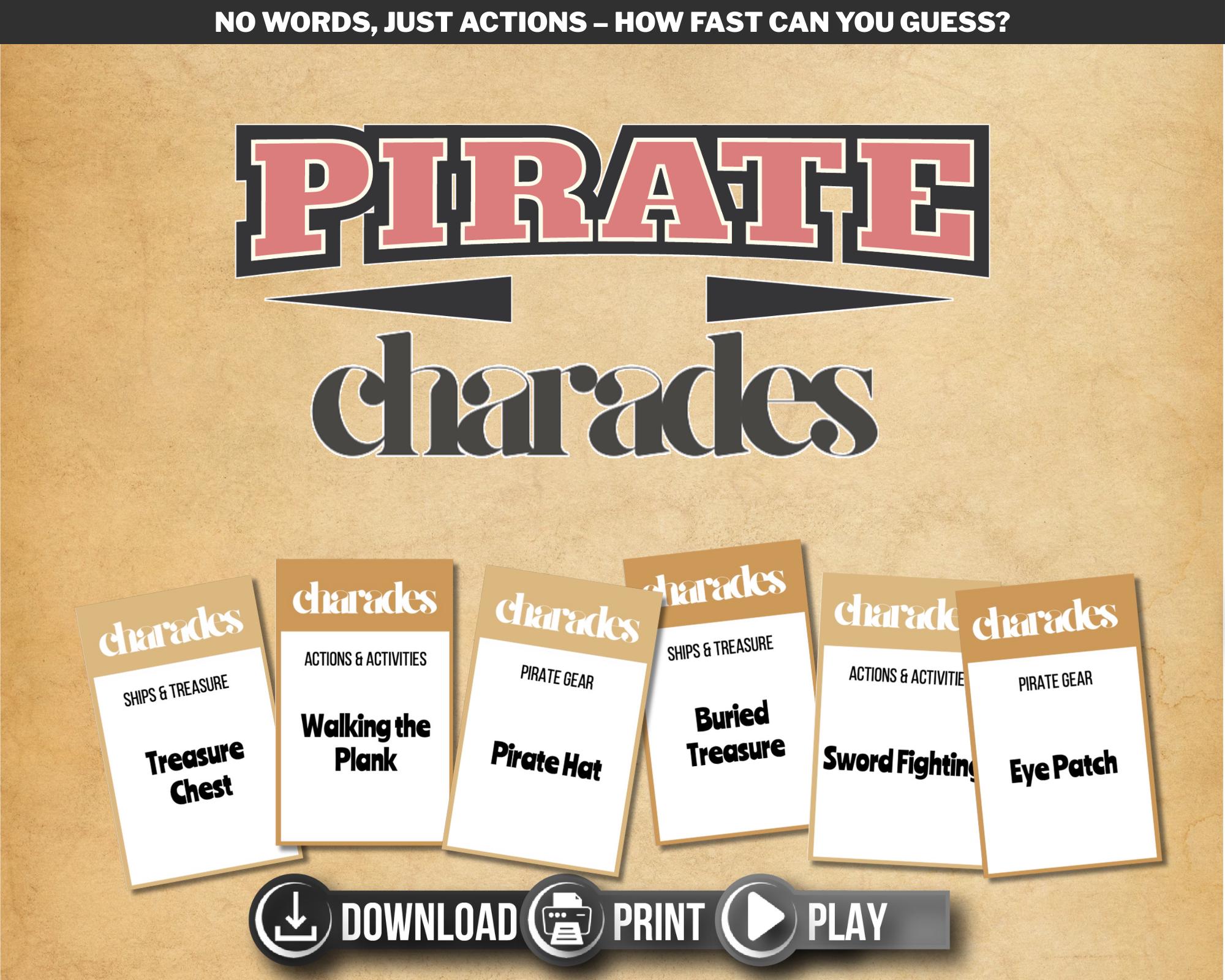 Pirates Charades Game Printable | Charades Party Game | Pirates Theme ...