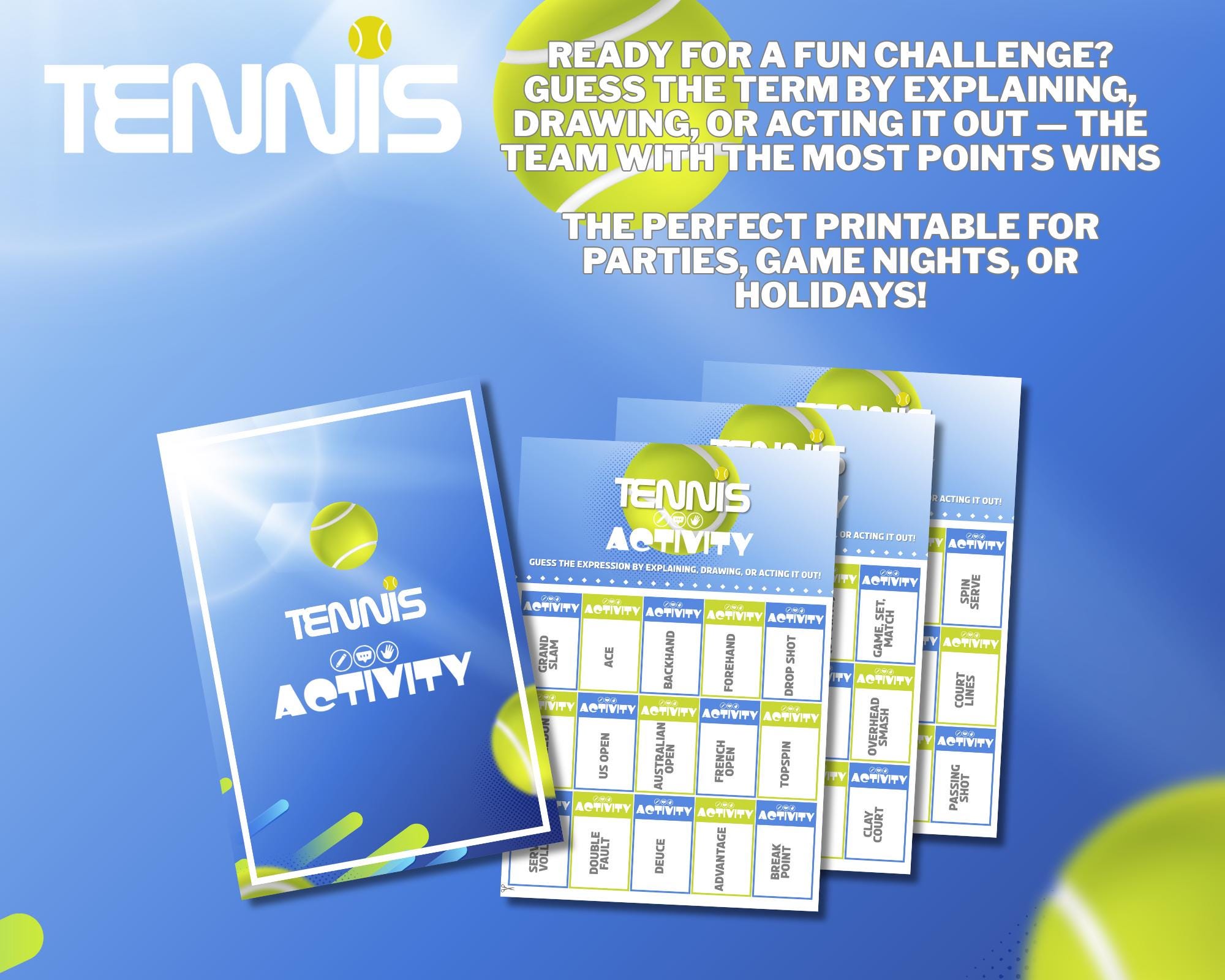 Tennis Activity Game Printable | Activity Party Game | Tennis Theme ...