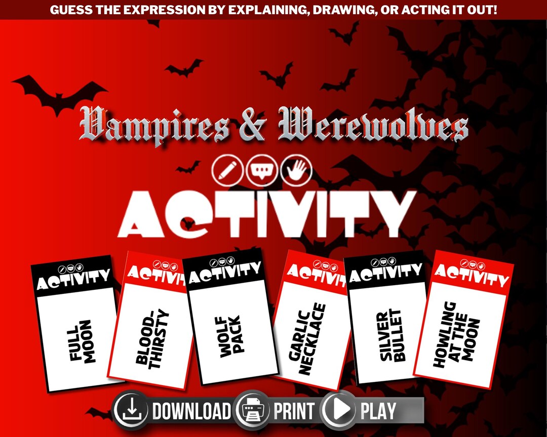 Vampires & Werewolves Activity Game Printable | Activity Party Game ...