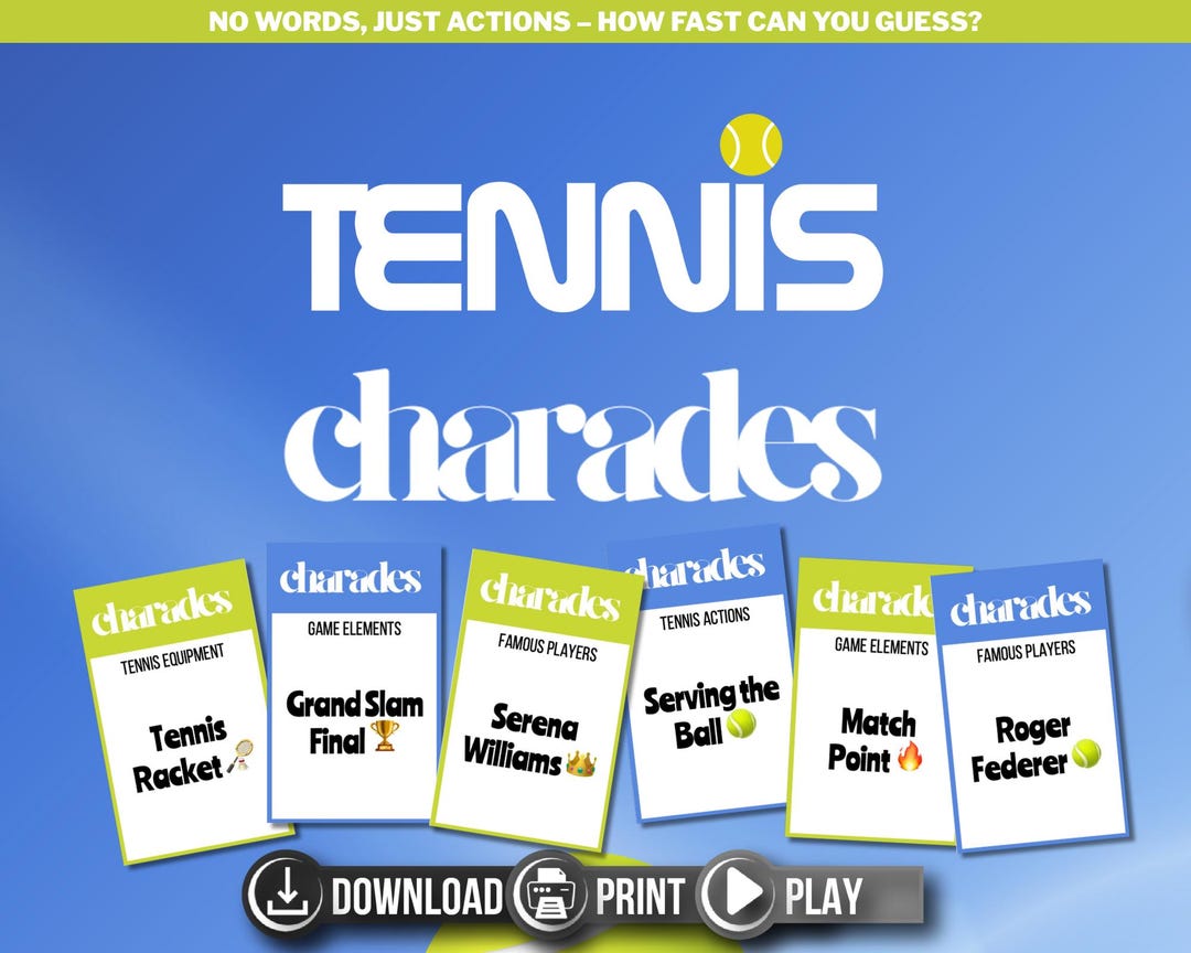 Tennis Charades Game Printable | Charades Party Game | Tennis Theme ...