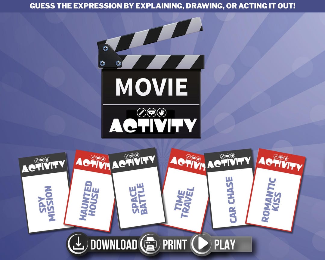 Movies Activity Game Printable | Activity Party Game | Movies Theme ...
