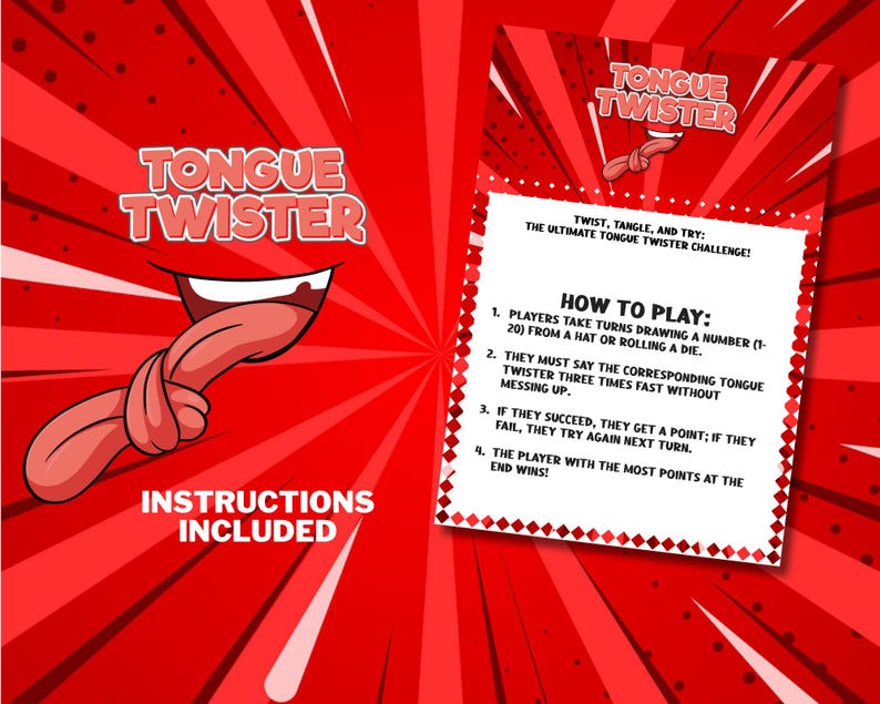 Classic Tongue Twisters Printable | Fun Challenge Game | Family or ...