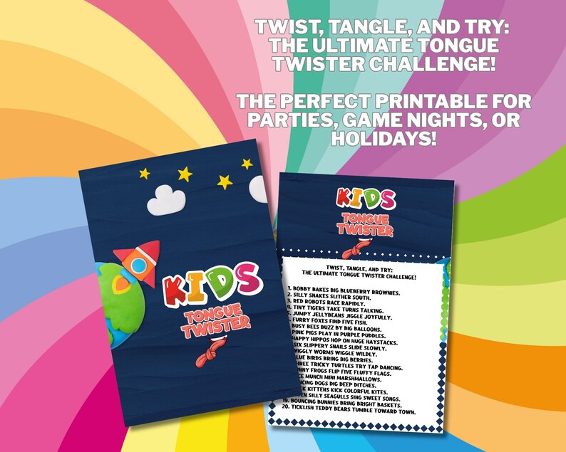 Kids Tongue Twisters Printable | Fun Game for Kids | Family Game ...