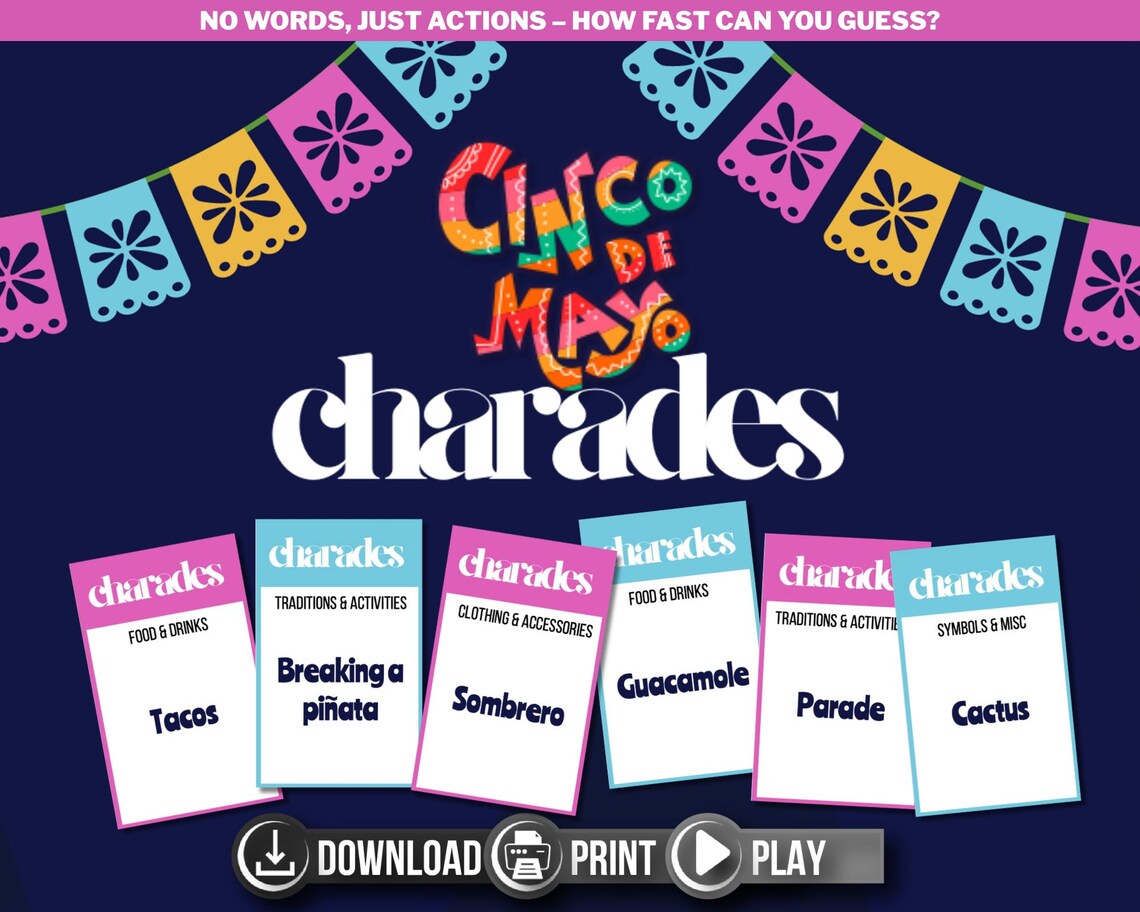 Cinco De Mayo Charades Game Printable | Charades Party Game | Cinco De ...