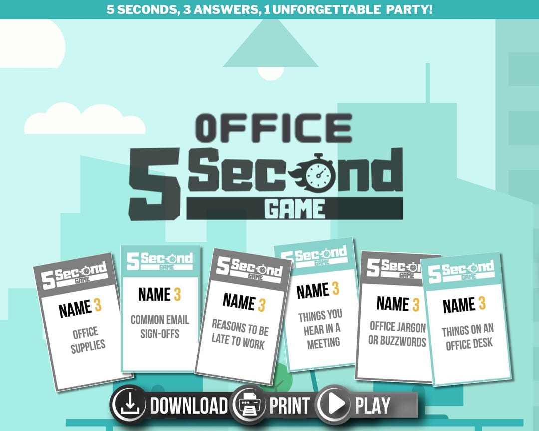Office 5 Second Rule Game | Printable Cards | Fun Party Game | Instant ...