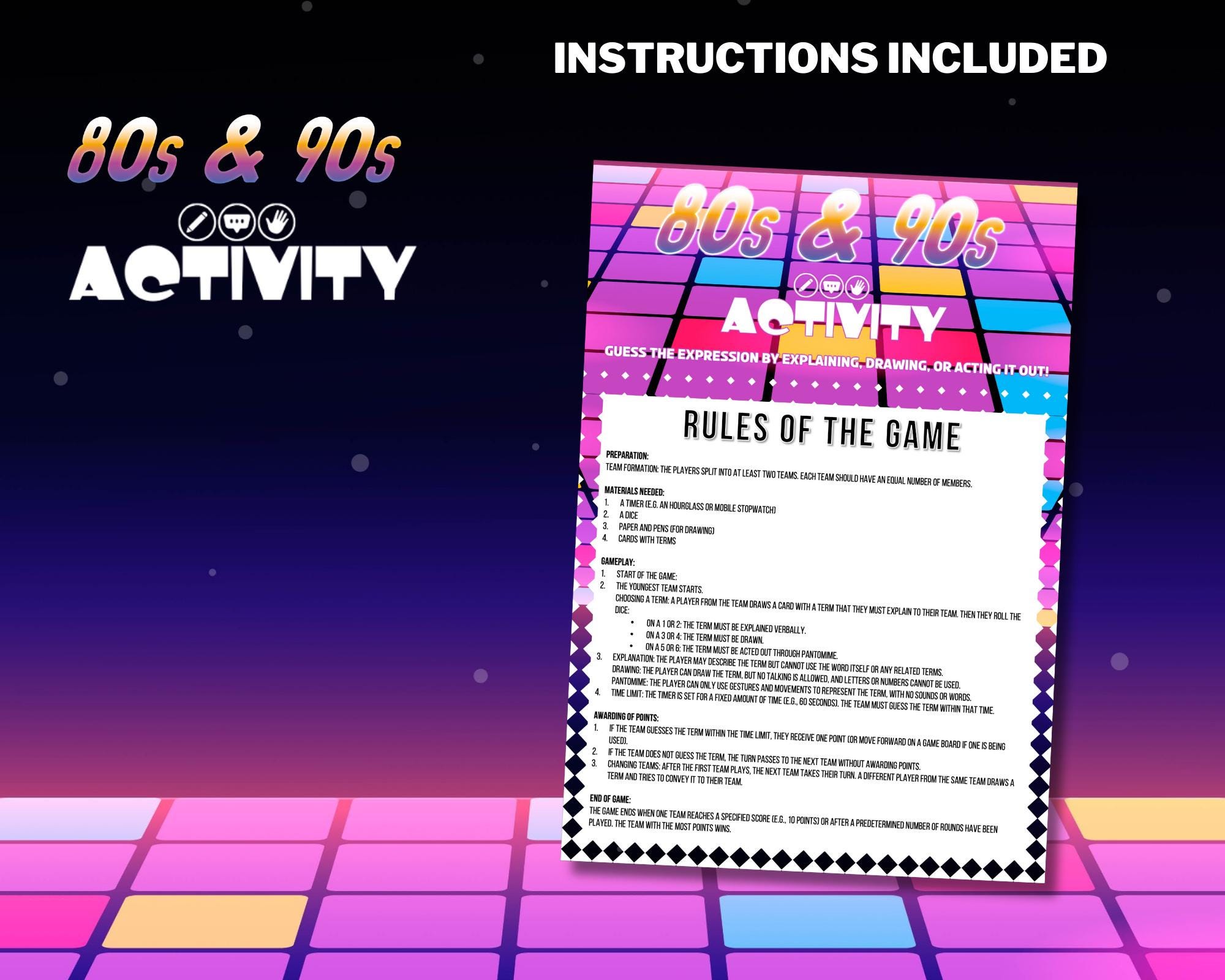 80s & 90s Nostalgia Activity Game Printable | Activity Party Game | 80s ...