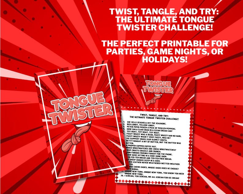 Classic Tongue Twisters Printable | Fun Challenge Game | Family or ...