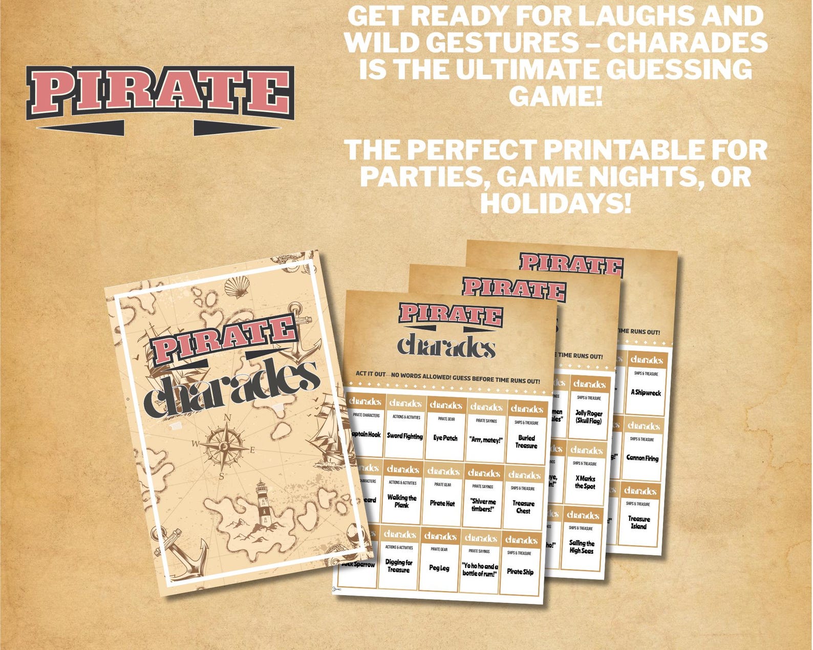 Pirates Charades Game Printable | Charades Party Game | Pirates Theme ...