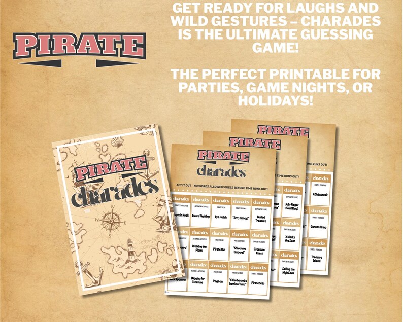 Pirates Charades Game Printable | Charades Party Game | Pirates Theme ...
