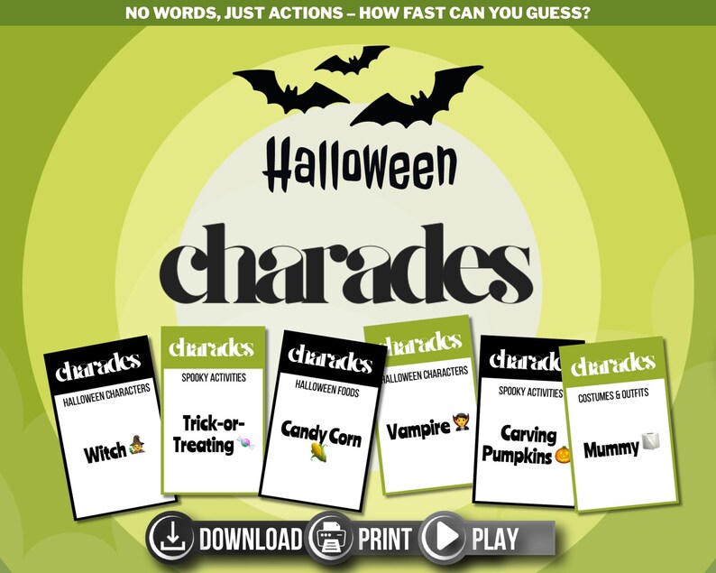 Halloween Charades Game Printable | Charades Party Game | Halloween ...