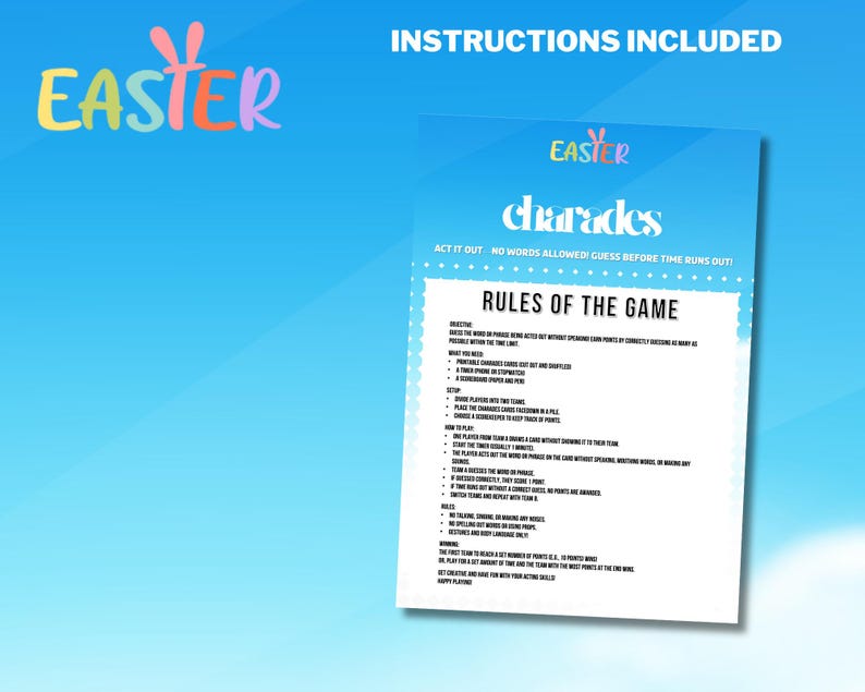 Easter Charades Game Printable | Charades Party Game | Easter Theme ...