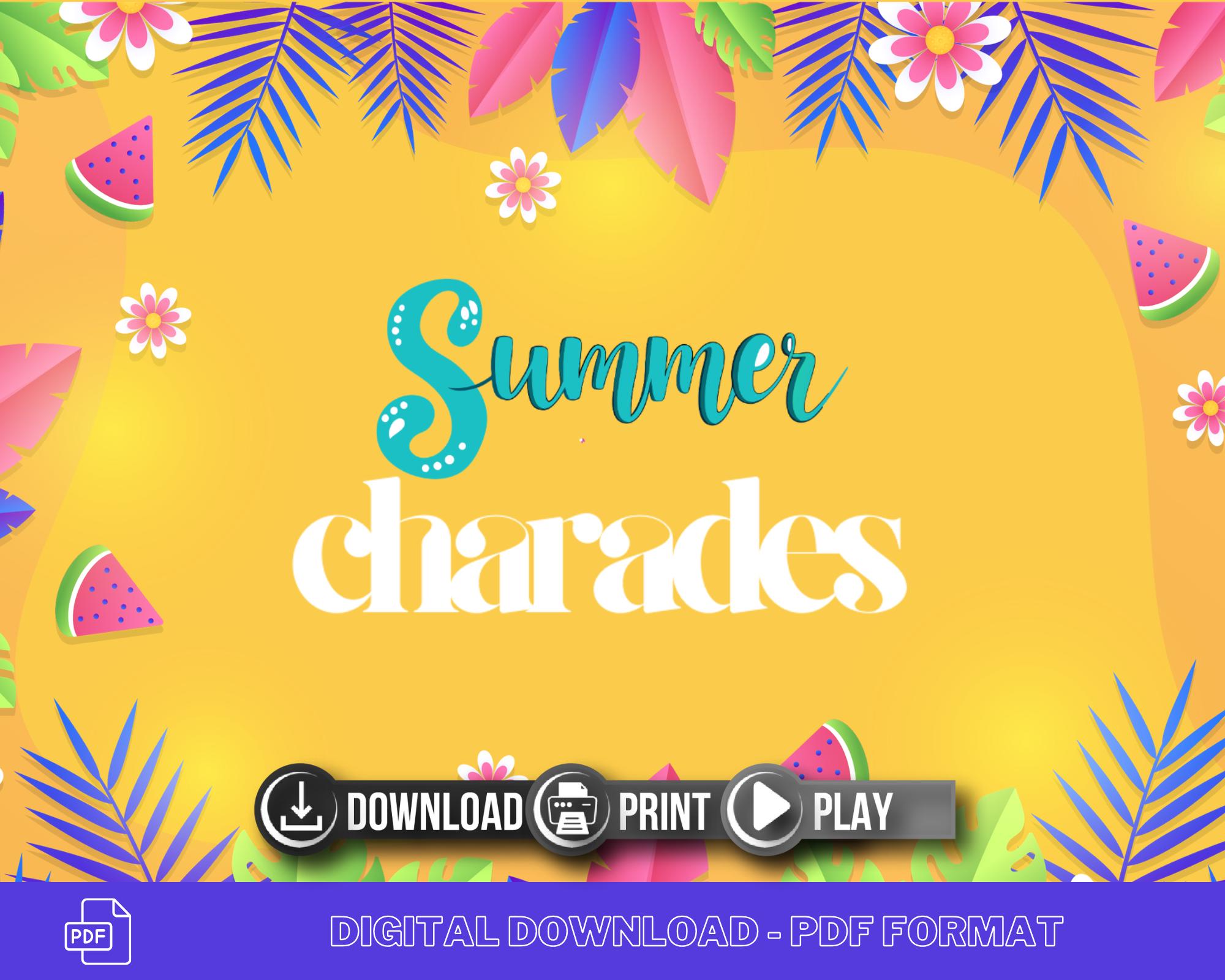 Summertime Charades Game Printable | Charades Party Game | Summer Theme ...