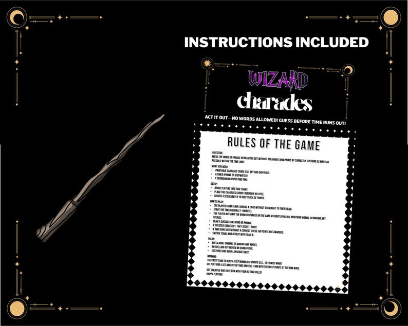 Wizard Charades Game Printable | Charades Party Game | Magic Theme ...
