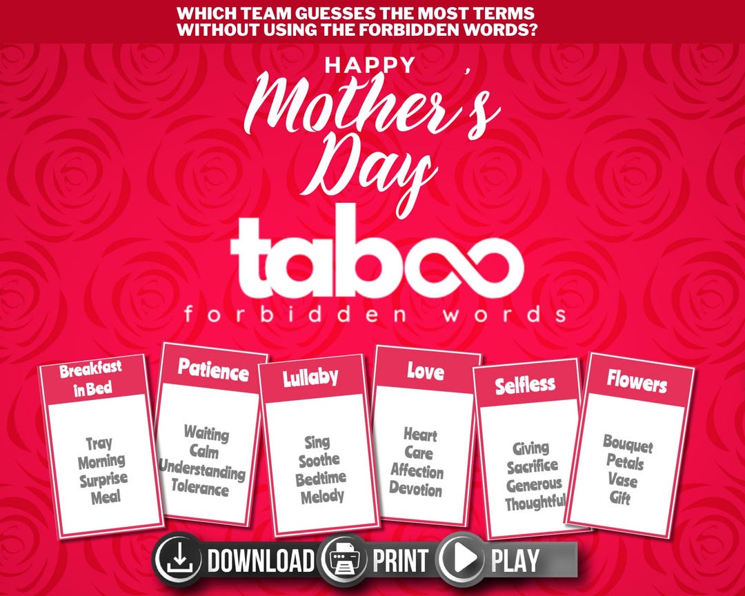 Mothers Day Taboo Game Printable | Taboo Party Game | Mothers Day Theme ...