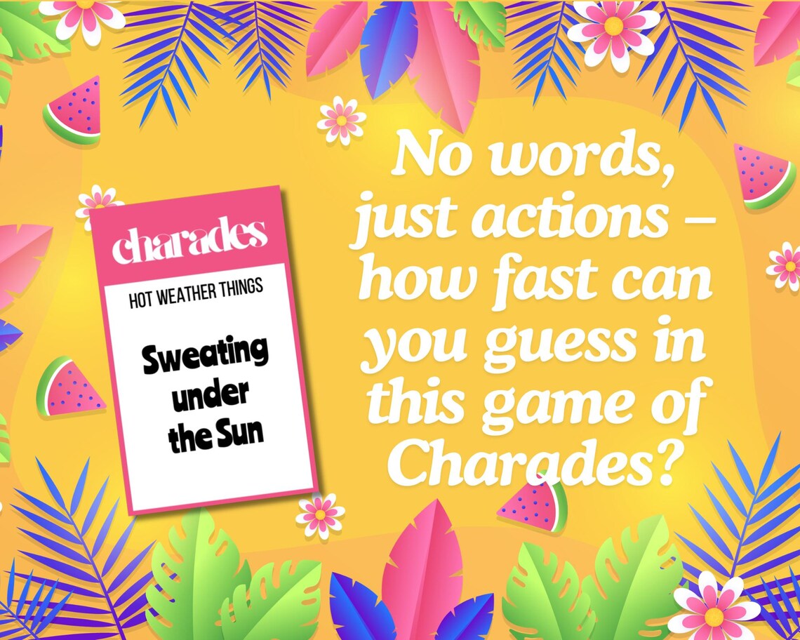 Summertime Charades Game Printable | Charades Party Game | Summer Theme ...
