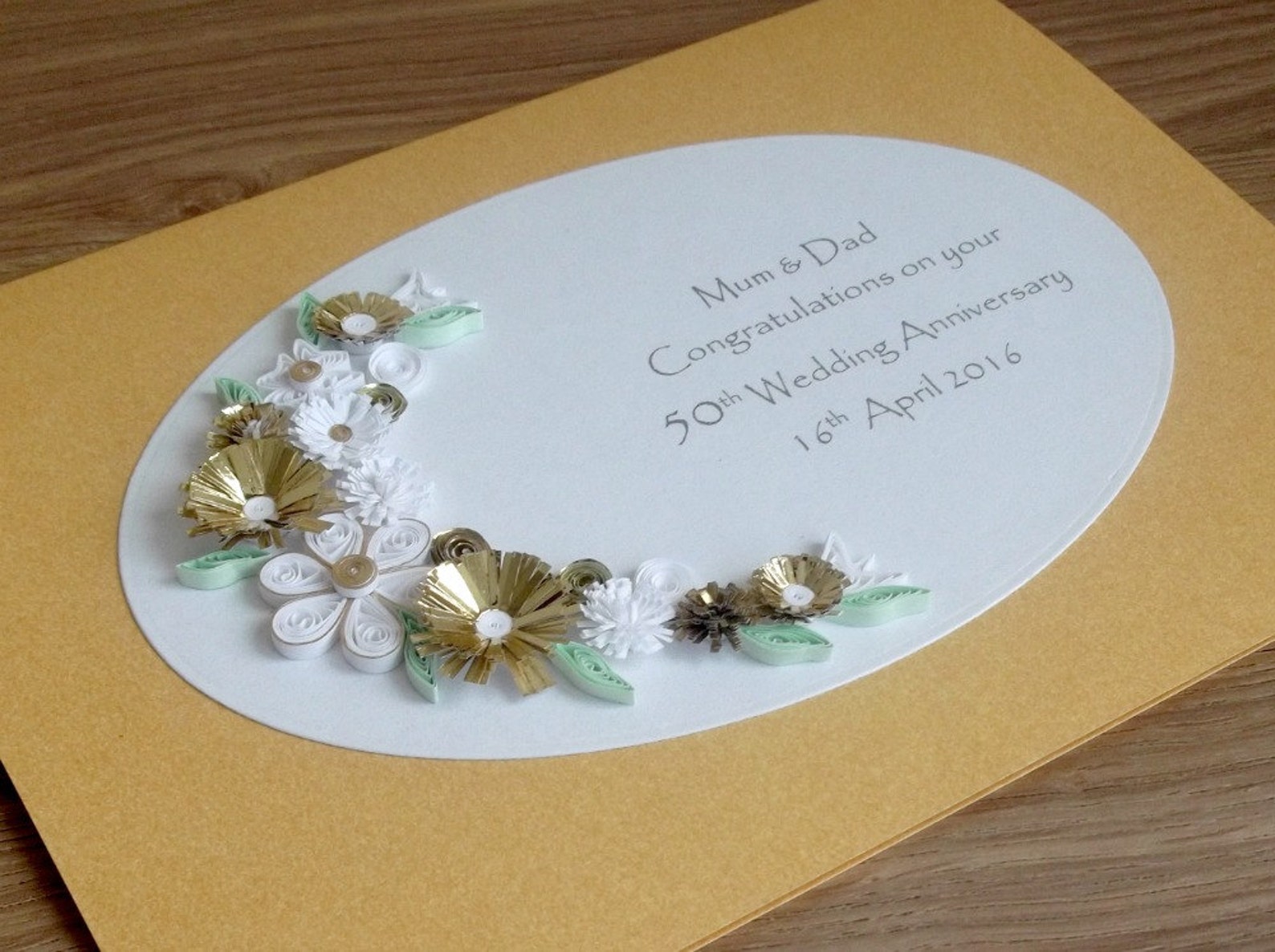 Quilled 50th Golden Wedding Anniversary Card, Handmade, Paper Quilling ...