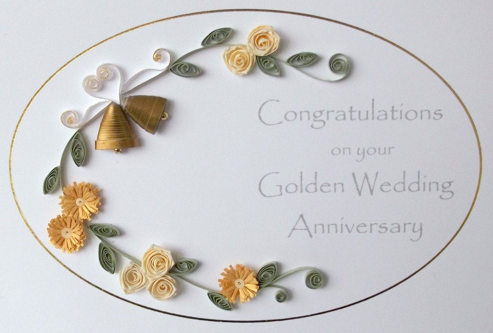 Quilled 50th Golden Wedding Anniversary Card Handmade - Etsy
