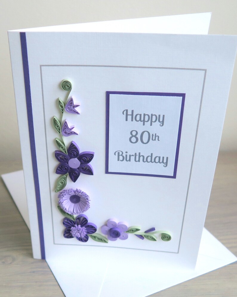 Handmade 80th Birthday Card, Paper Quilling Flowers - Etsy