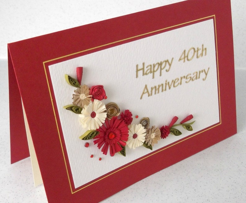 Quilled 40th Ruby Wedding Anniversary Card Handmade Paper - Etsy