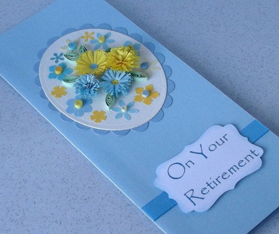 Items similar to Retirement card, with quilled flowers, handmade ...