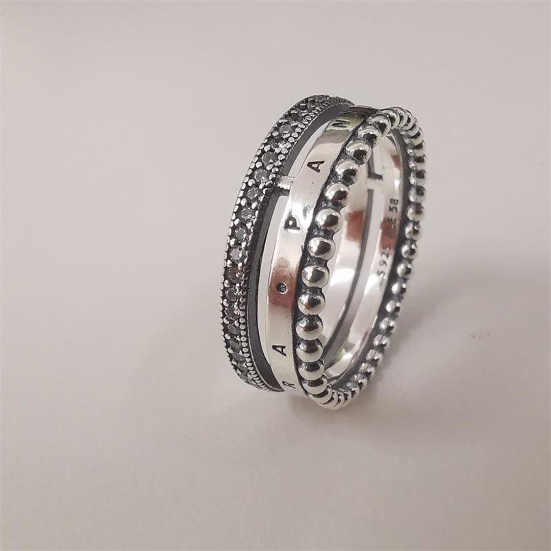 Pandora Signature Collection Logo, Pavé Pave, Beaded 3-in-1 Ring - Etsy