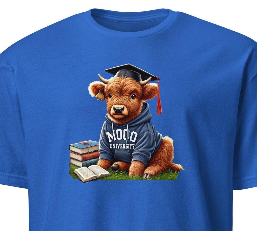 Moo University Highland Cow Art, Funny Graduation Gift, Academic Cow ...