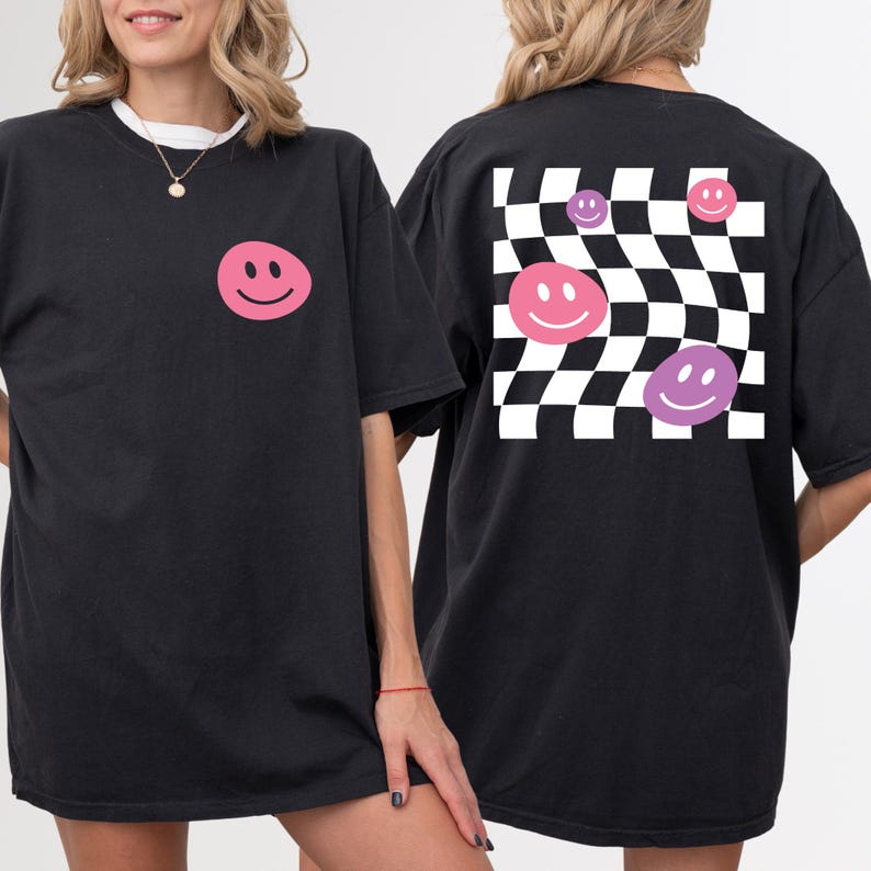 Comfort Colors® Aesthetic Checkered Smile Shirt, Checkered Pattern Tee ...