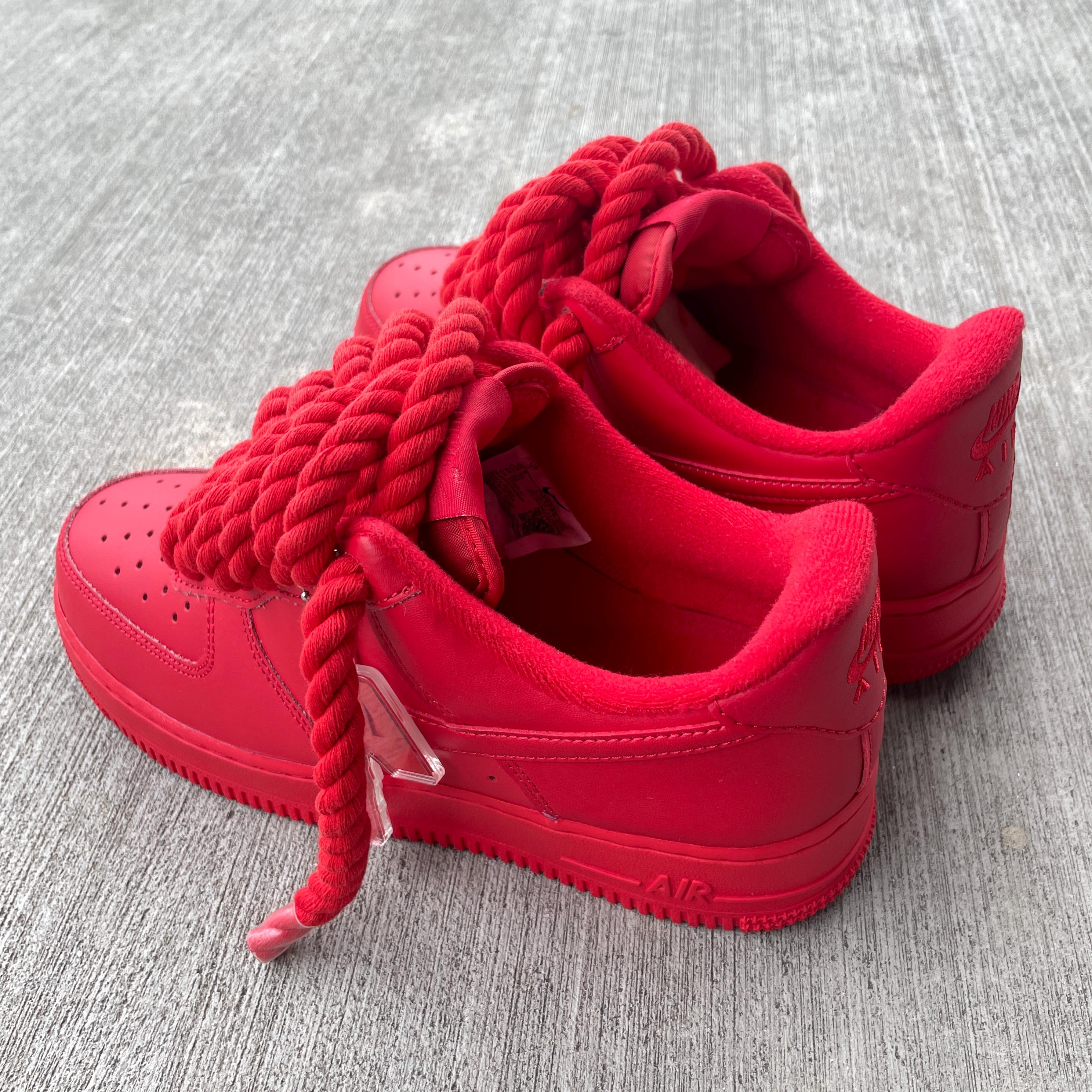 All Red Air Force 1 Custom Sneakers: Chunky Rope Laces & Hangtag - Etsy