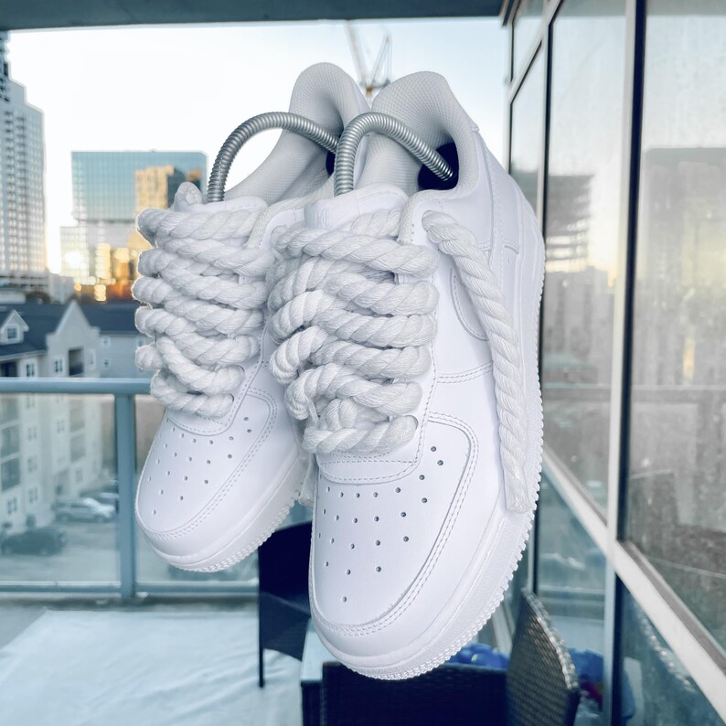 Custom Air Force 1 White With Chunky Rope Laces AF1 and Hangtag - Etsy