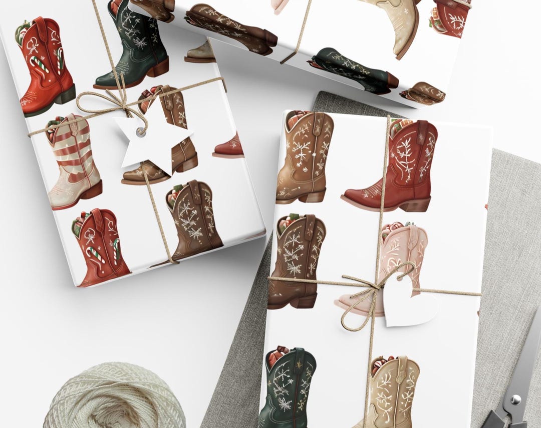 Western Cowboy Christmas Wrapping Paper, Retro Christmas Wrapping Paper ...
