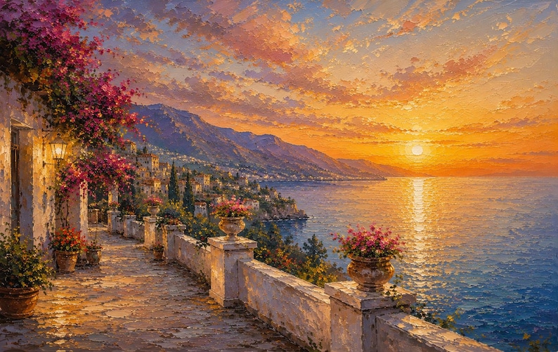 The Terrace of Endless Summer - Mediterranean Acrylic Painting ...