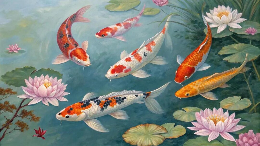 Hand-painted Koi Fish Art: Feng Shui Prosperity Painting - Etsy