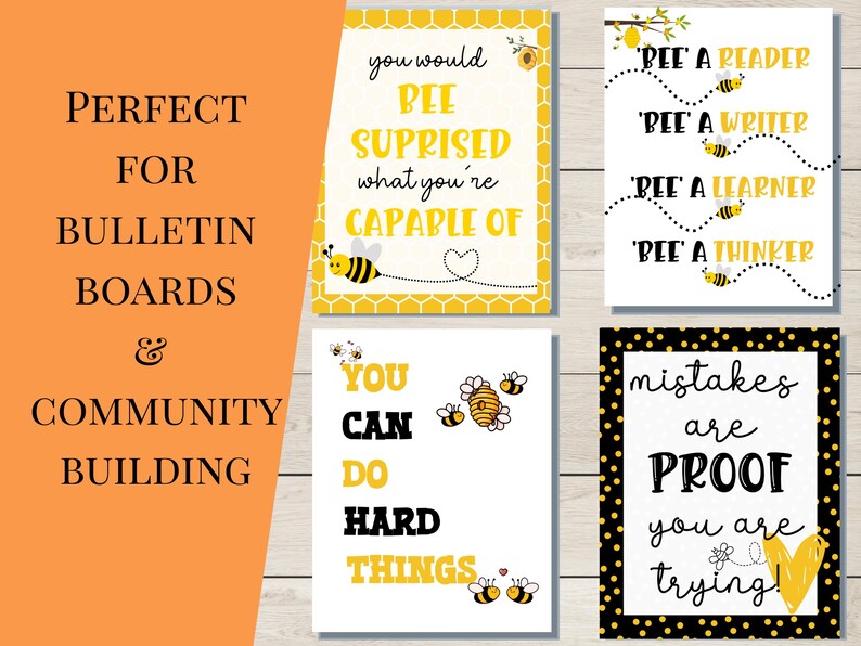 Classroom Posters | Motivational Posters | Bee Theme Growth Mindset ...