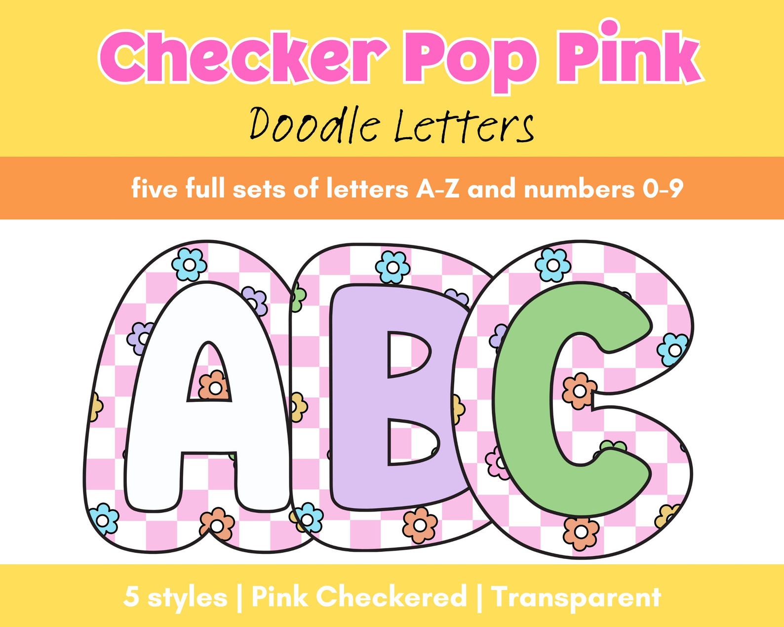 Pink Checkered Daisy Bulletin Board Letters A-Z PNG | Back to School ...