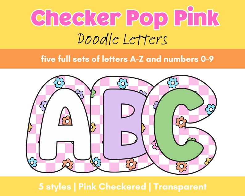 Pink Checkered Daisy Bulletin Board Letters A-Z PNG | Back to School ...