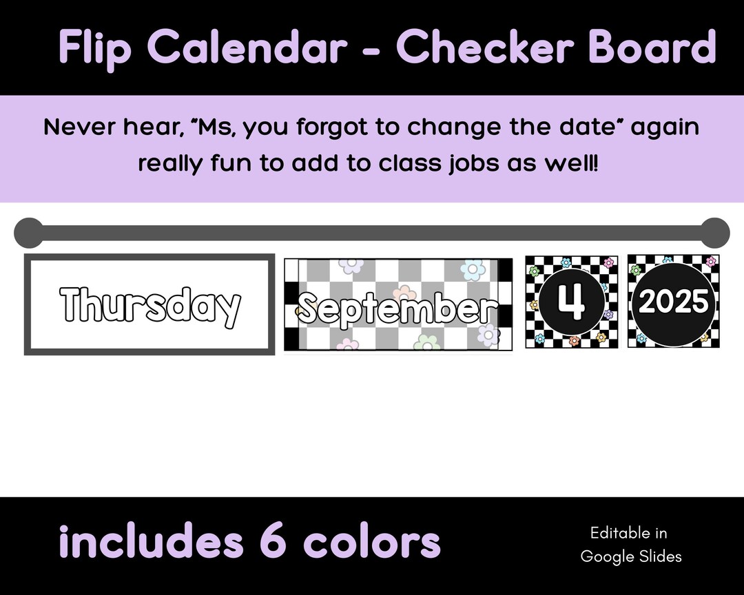 Checkerboard Flip Calendar for Classroom | Editable Retro Calendar ...