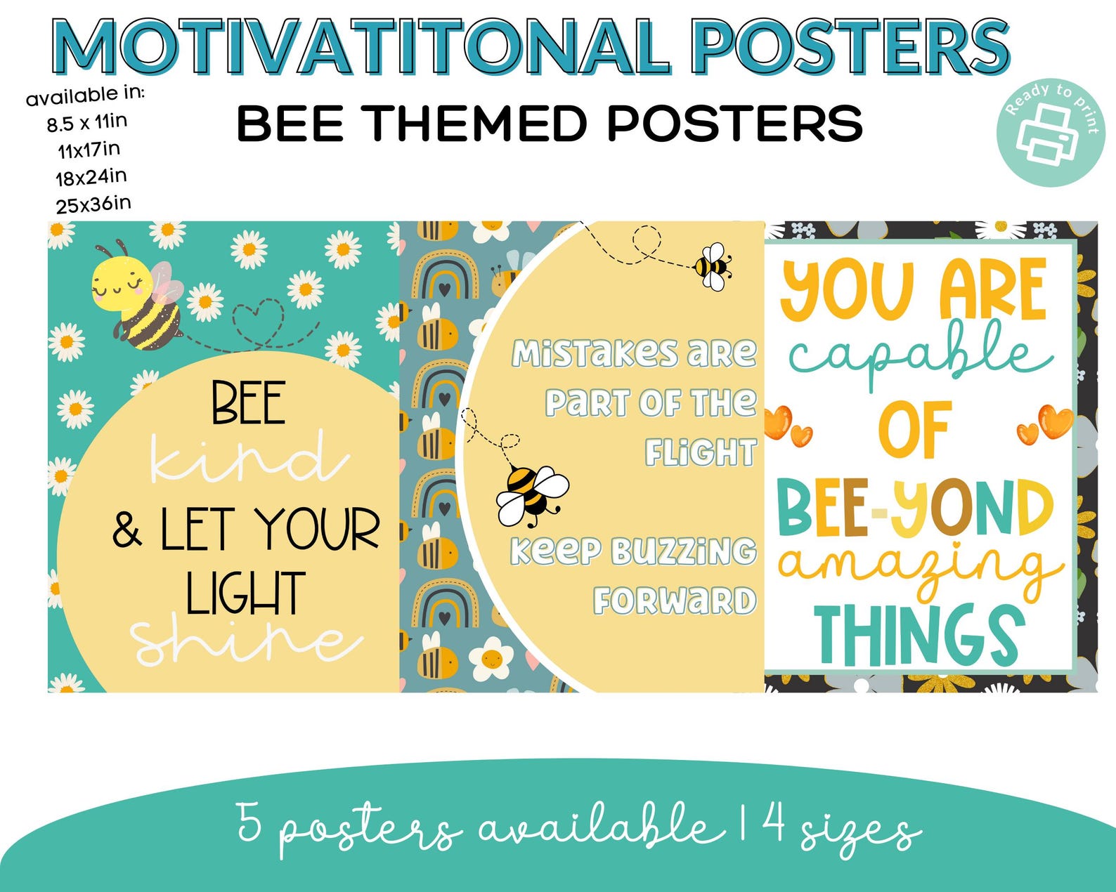 Bee-themed Motivational Posters | Growth Mindset Classroom Decor ...